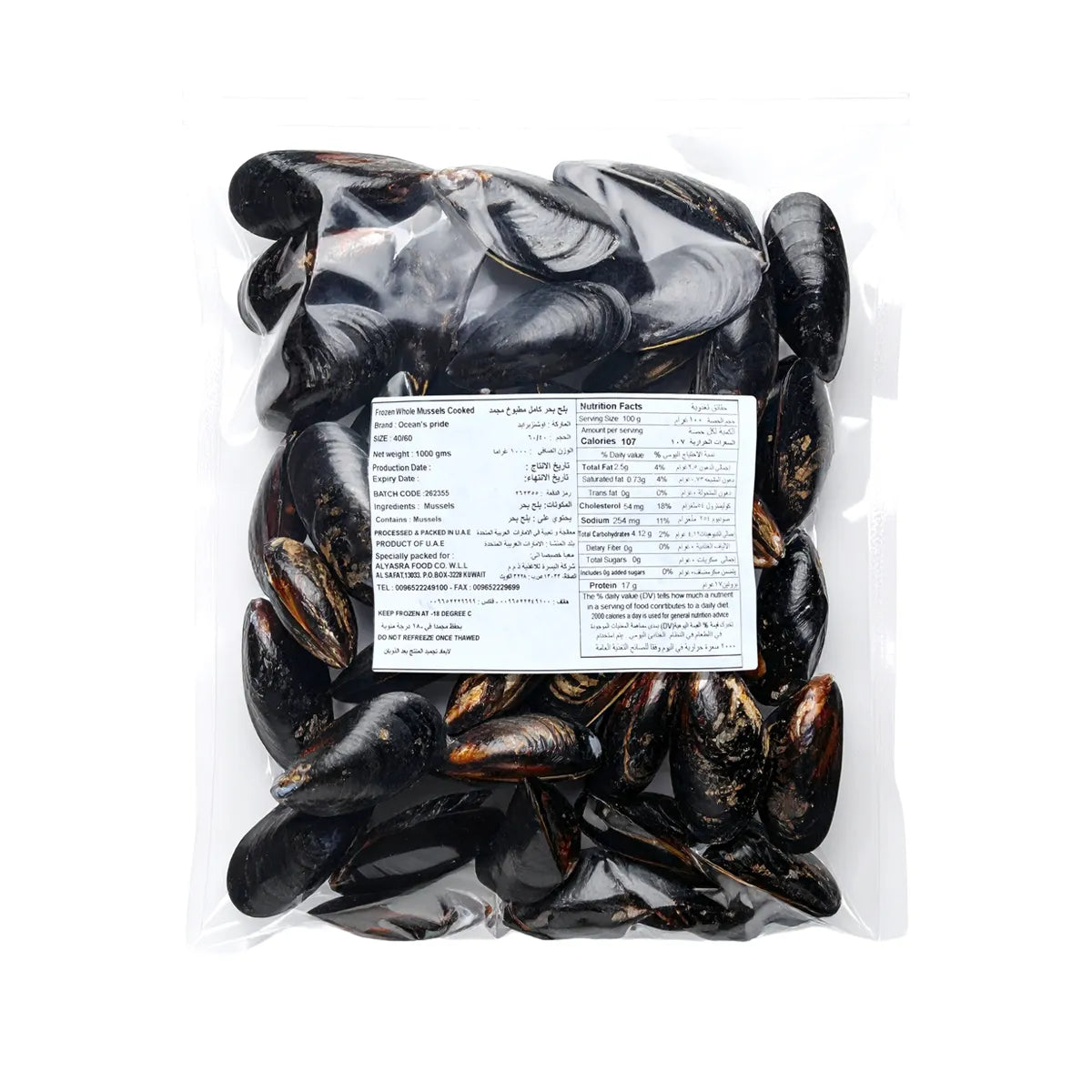 Whole Shell Mussels Cooked 40/60 1kg
